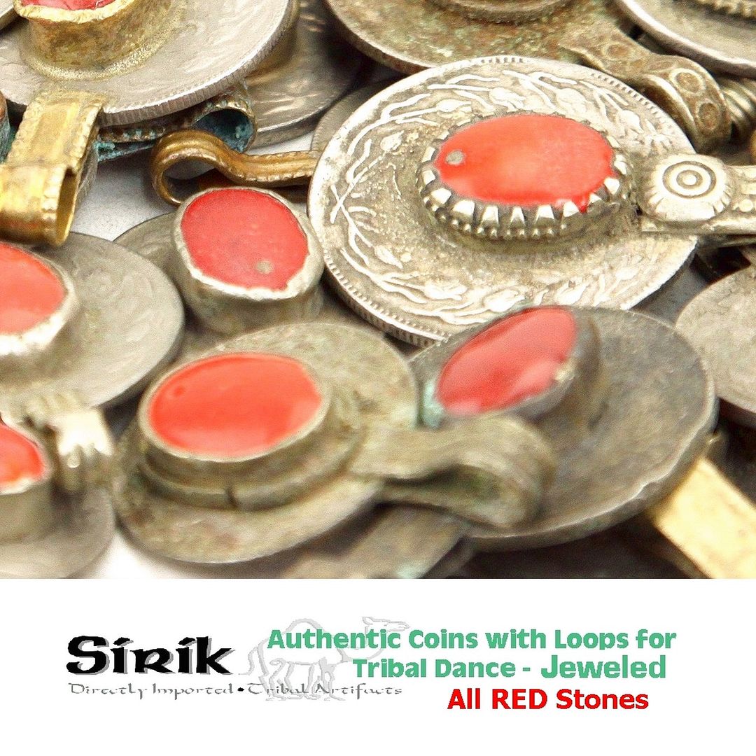 20 real Jeweled COINS Tribal Belly Dance Kuchi Tribe - RED Color | eBay